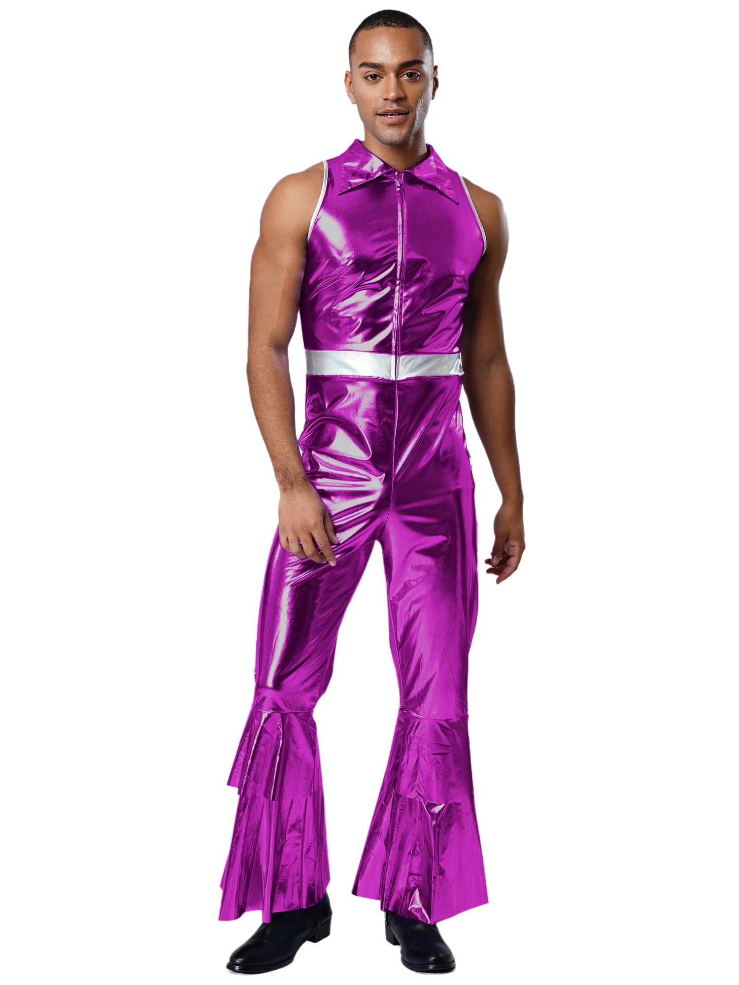 Sxiwei Adult Men Metallic Shiny Rompers Festival Party Rave Outfits ...