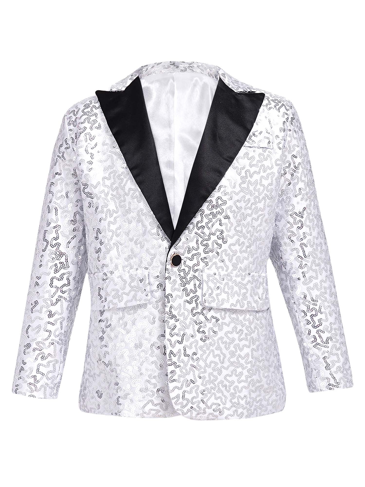 Sxiwei Boys Blazer Shiny Sequins Notch Lapel Long Sleeve Jacket Coat ...