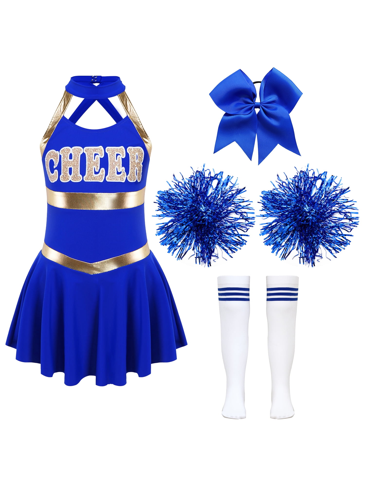 Sxiwei Girls Cheer Leader Shiny Cheerleading Dress Outfit Fancy Dress ...