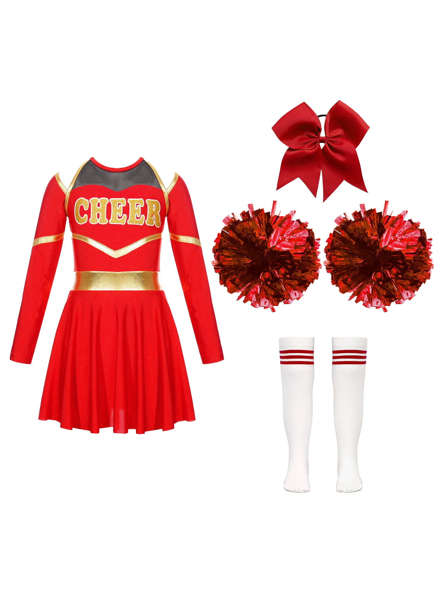 Sxiwei Girls Cheerleading Uniform Long Sleeve Leotard Dress Cheer ...