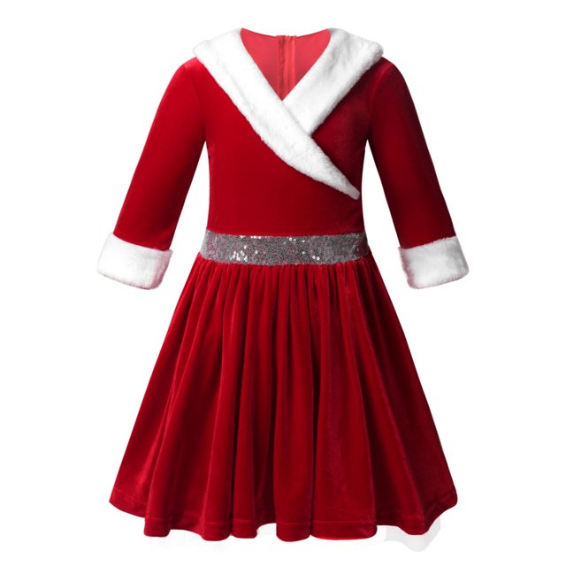 Sxiwei Kids Girls Christmas Mrs Claus Dance Costume Faux Fur Trim ...