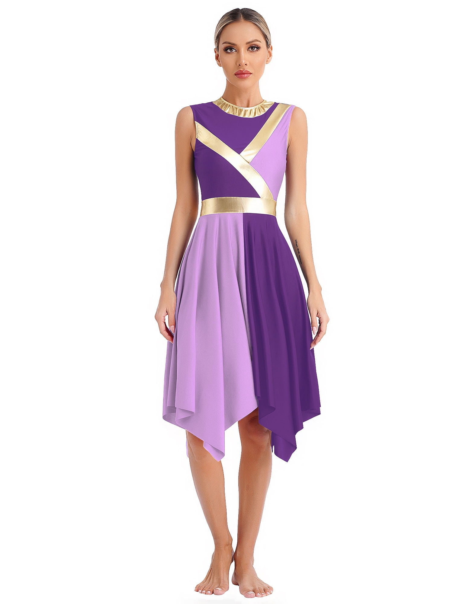 Sxiwei Liturgical Praise Dance Dress Tunic for Womens Sleeveless Cut ...