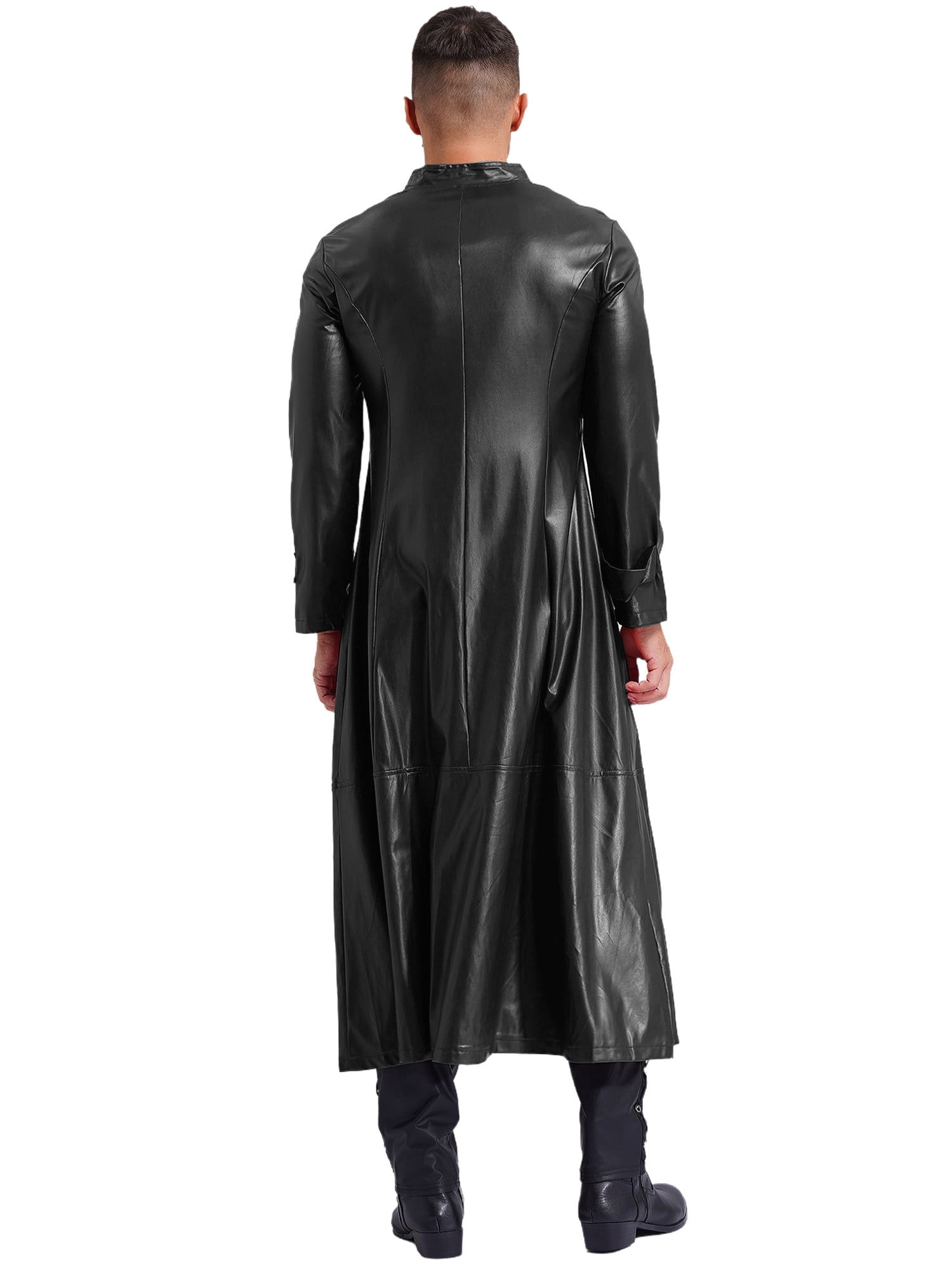 Sxiwei Man's Shiny Metallic Leather Trench Coat Long Jacket Steampunk ...