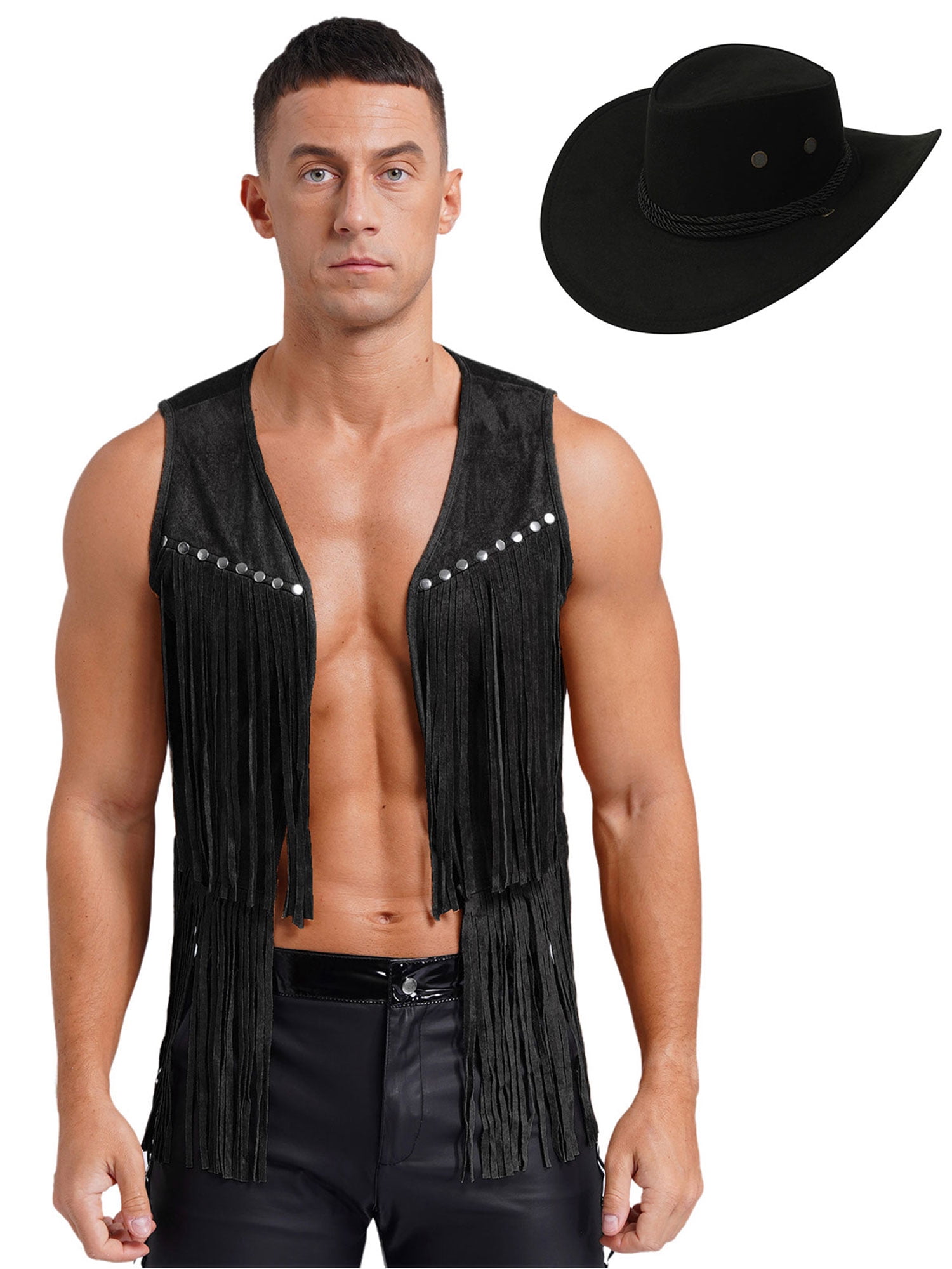 Sxiwei Men's 2 Pcs Western Outfits Cowboy Suit Open Front Tassel Vest ...