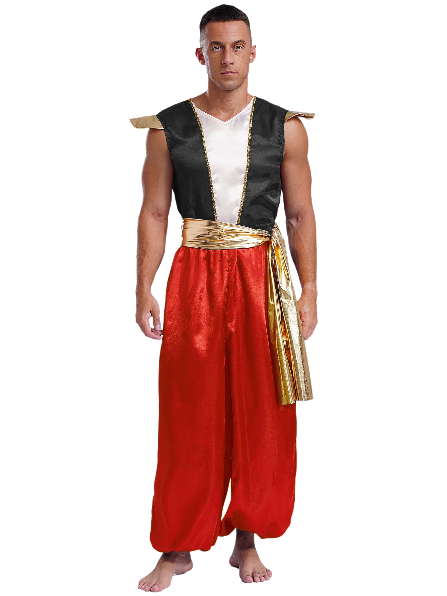 Sxiwei Men's Arabian Prince Street Rat Costume Contrast Satin Romper ...