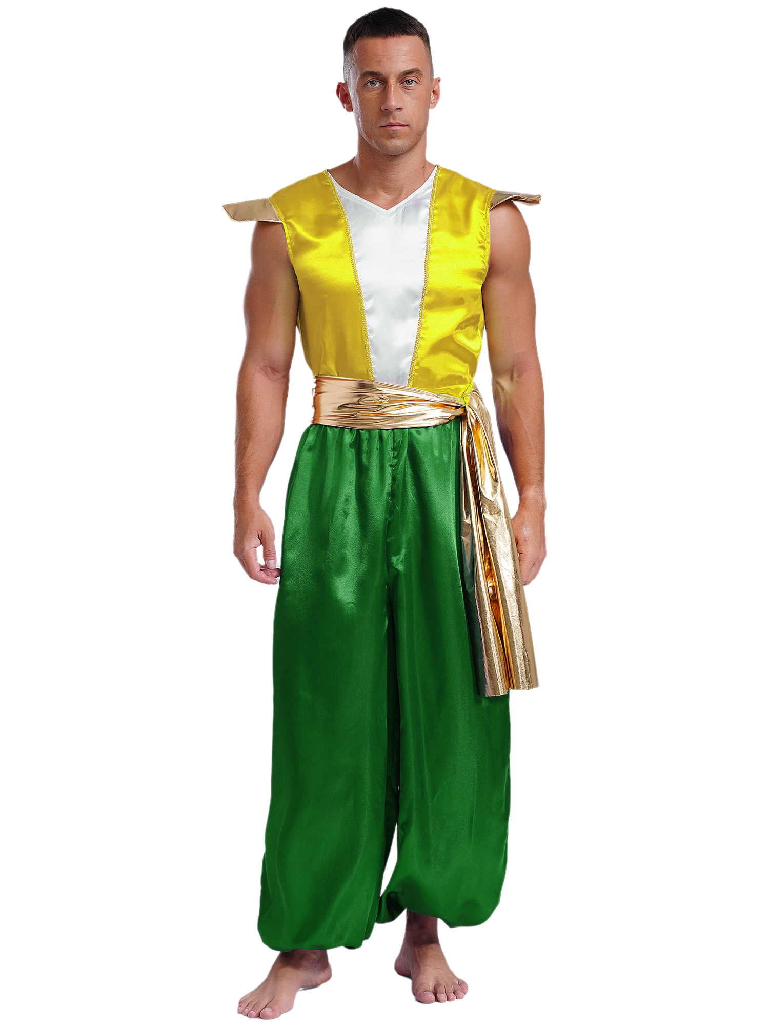 Sxiwei Men's Arabian Prince Street Rat Costume Contrast Satin Romper ...