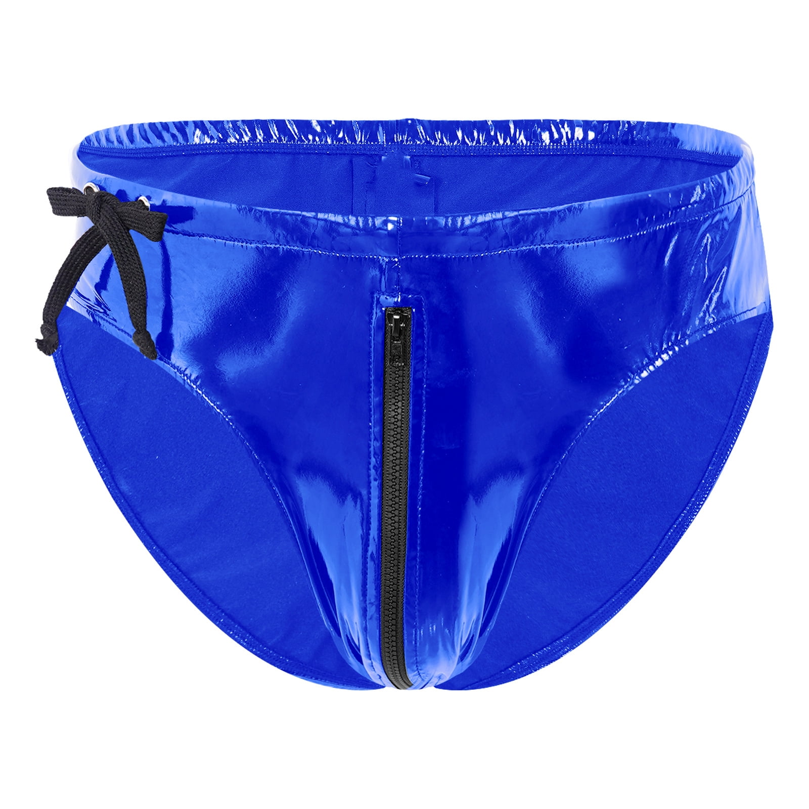 Sxiwei Men's Patent Leather Swim Trunks Drawstring Zipper Pouch Briefs ...