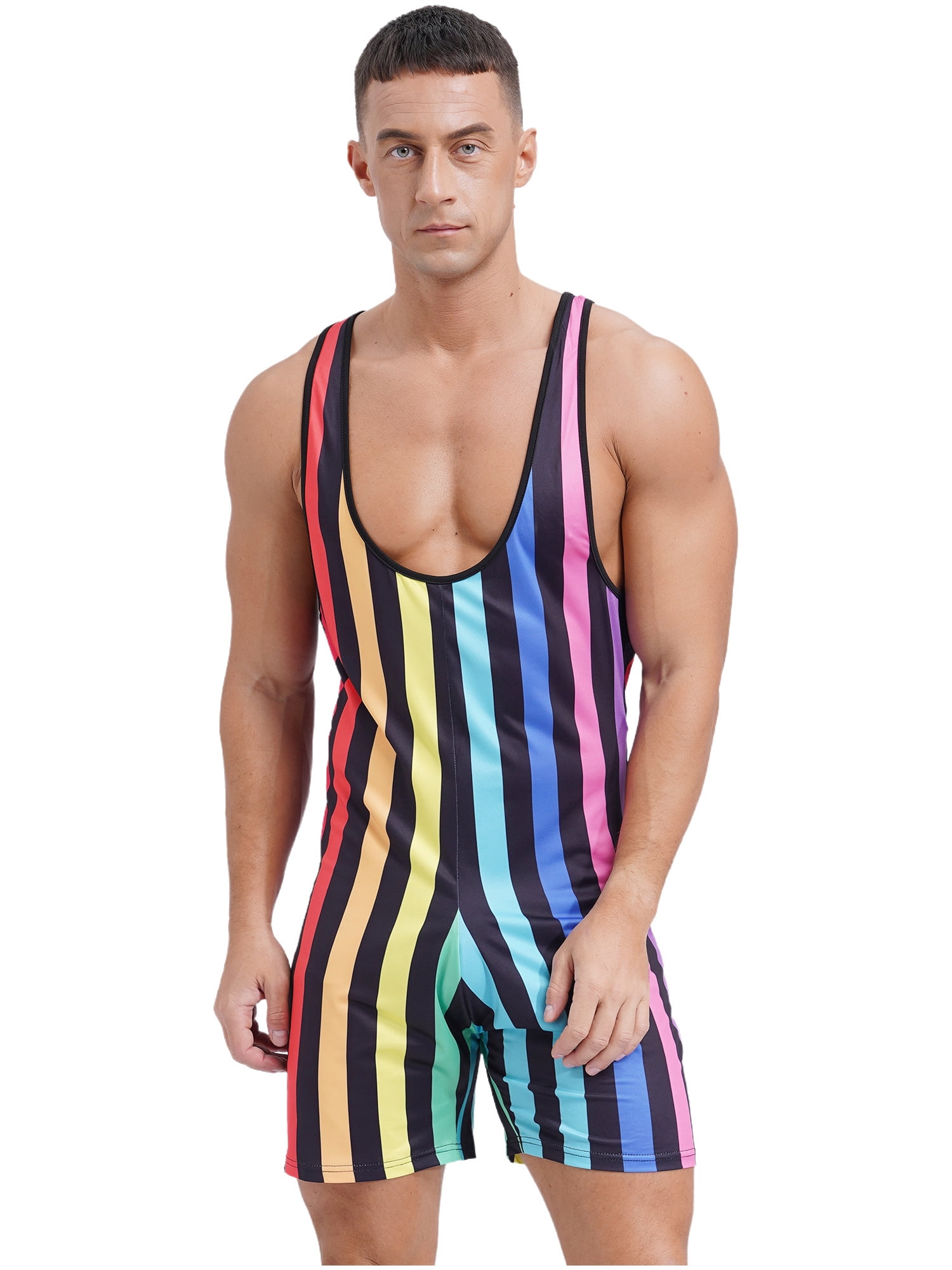 Sxiwei Men's Striped Wrestling Singlet Bodysuit Workout Sportwear ...