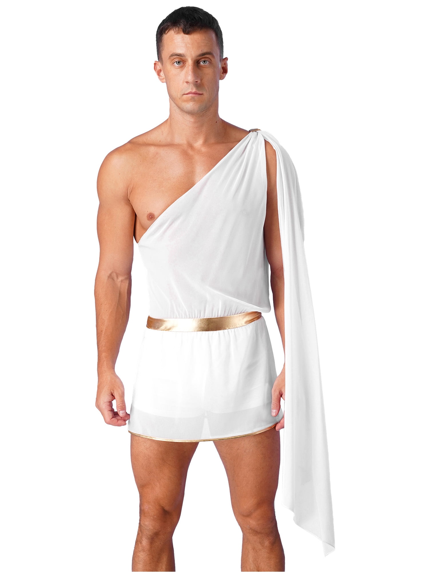 Sxiwei Men's Toga Costume One Shoulder Ancient Greek Cosplay Jumpsuits ...