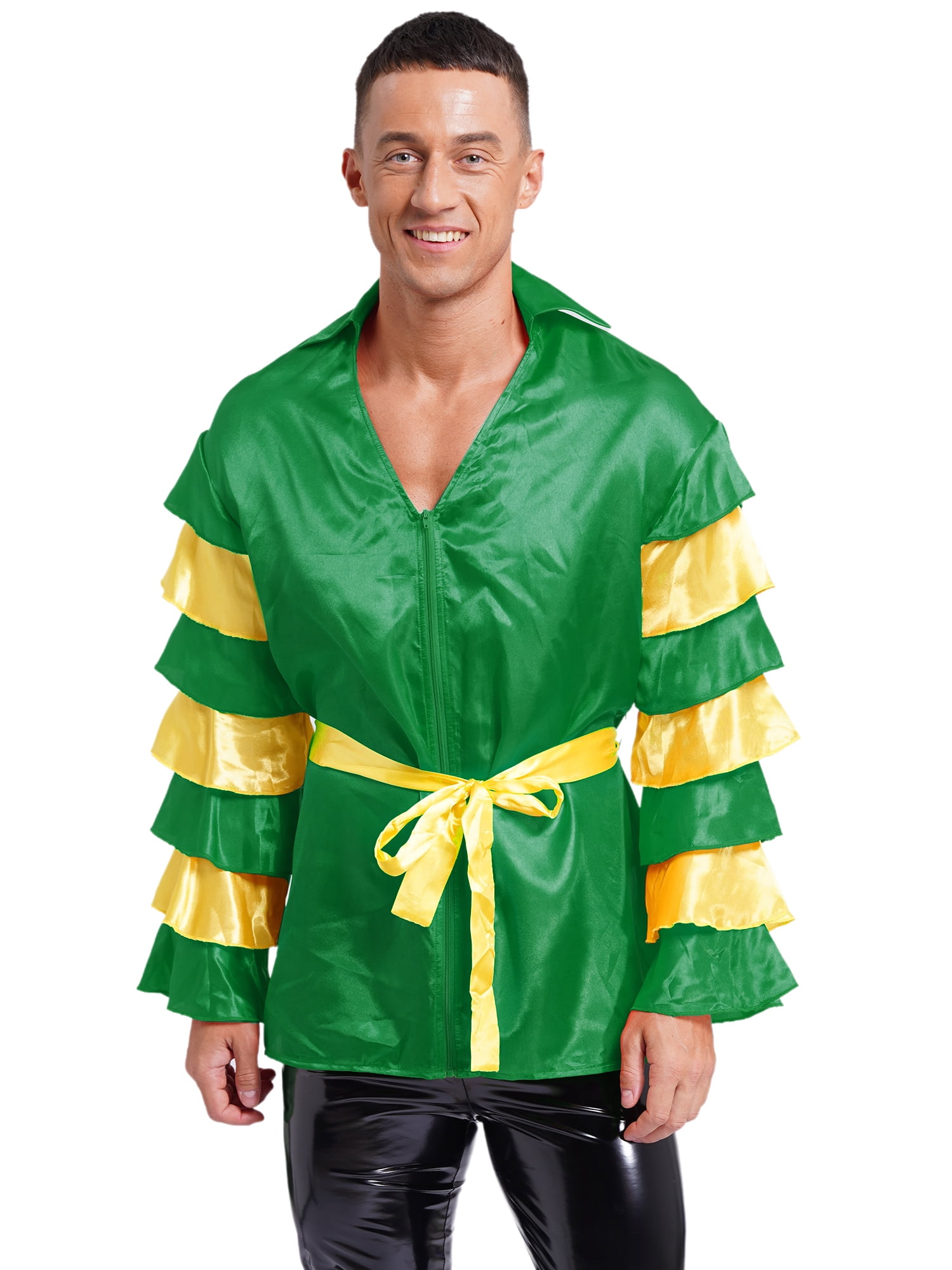 Sxiwei Mens Rumba Samba Dance Costume Long Sleeve Coat Tunic with Belt ...