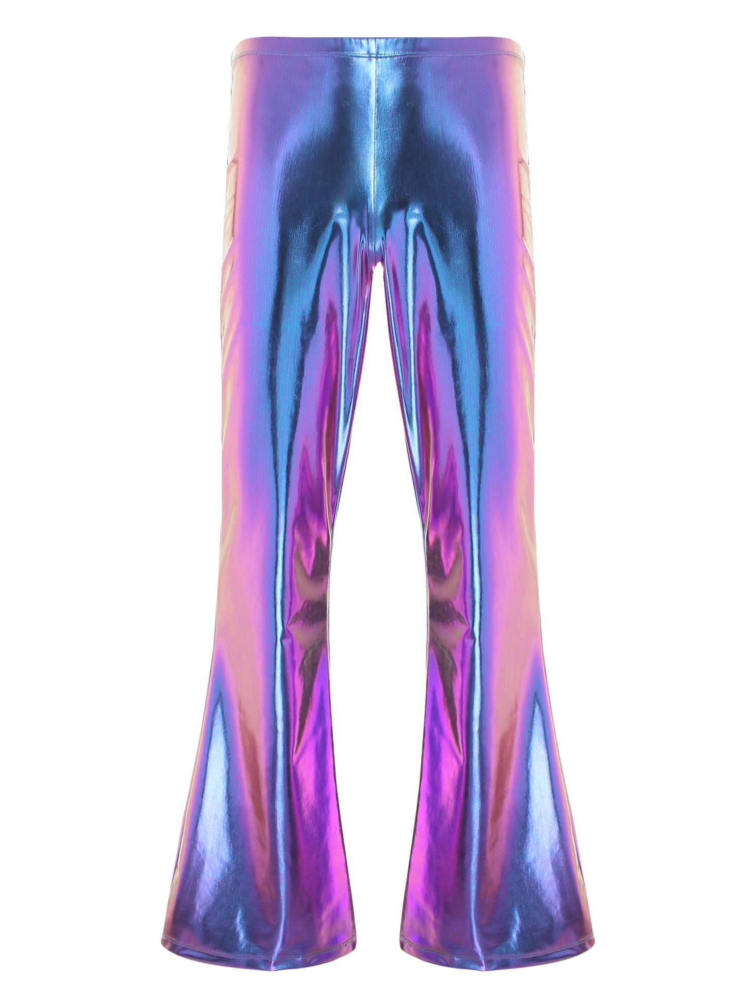 Sxiwei Mens Shiny Metallic 70's Disco Dude Costume Pants Flared Bell ...