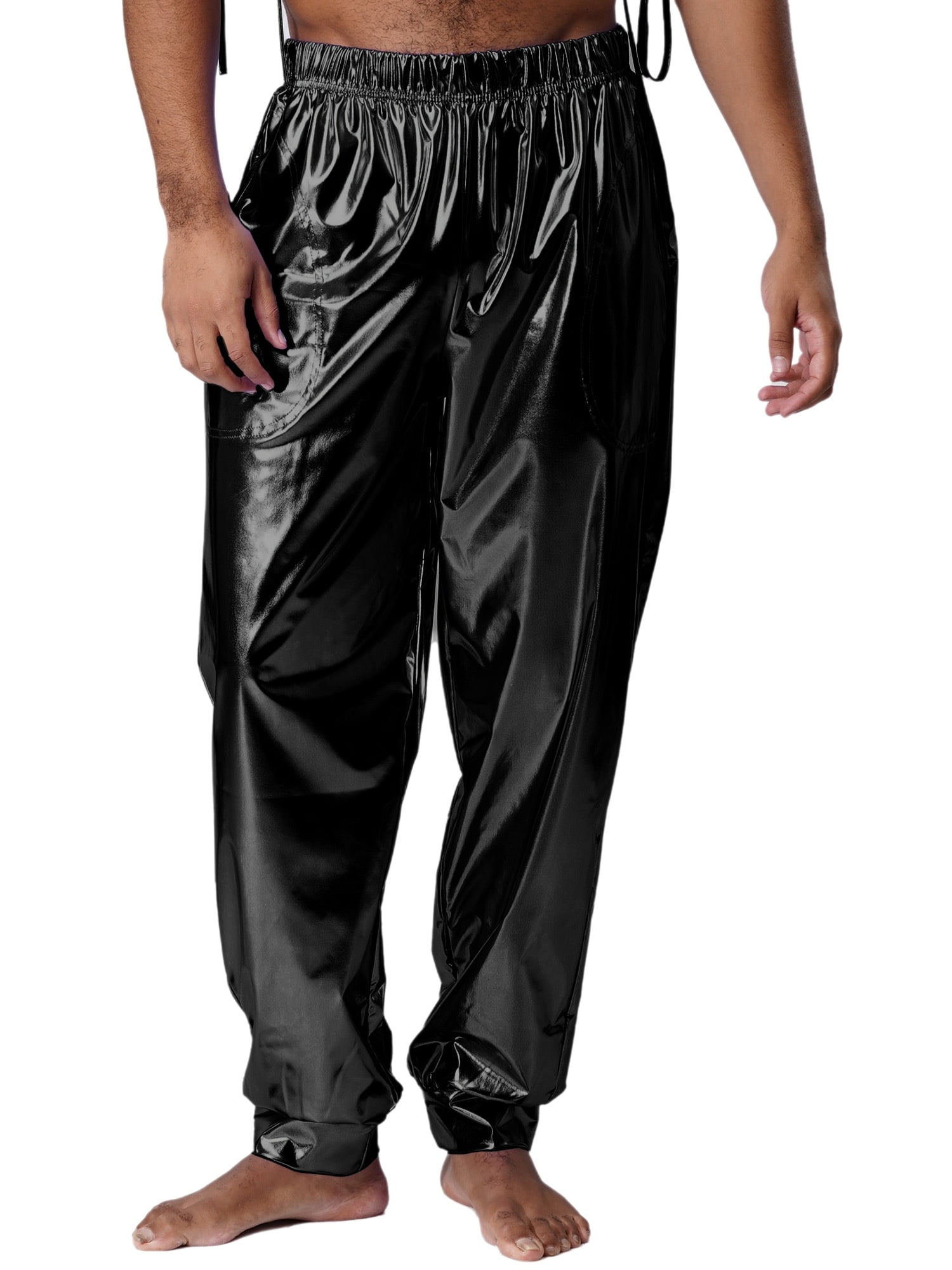 Sxiwei Mens Shiny Metallic Jogger Pants Holographic Rave Disco Dance ...