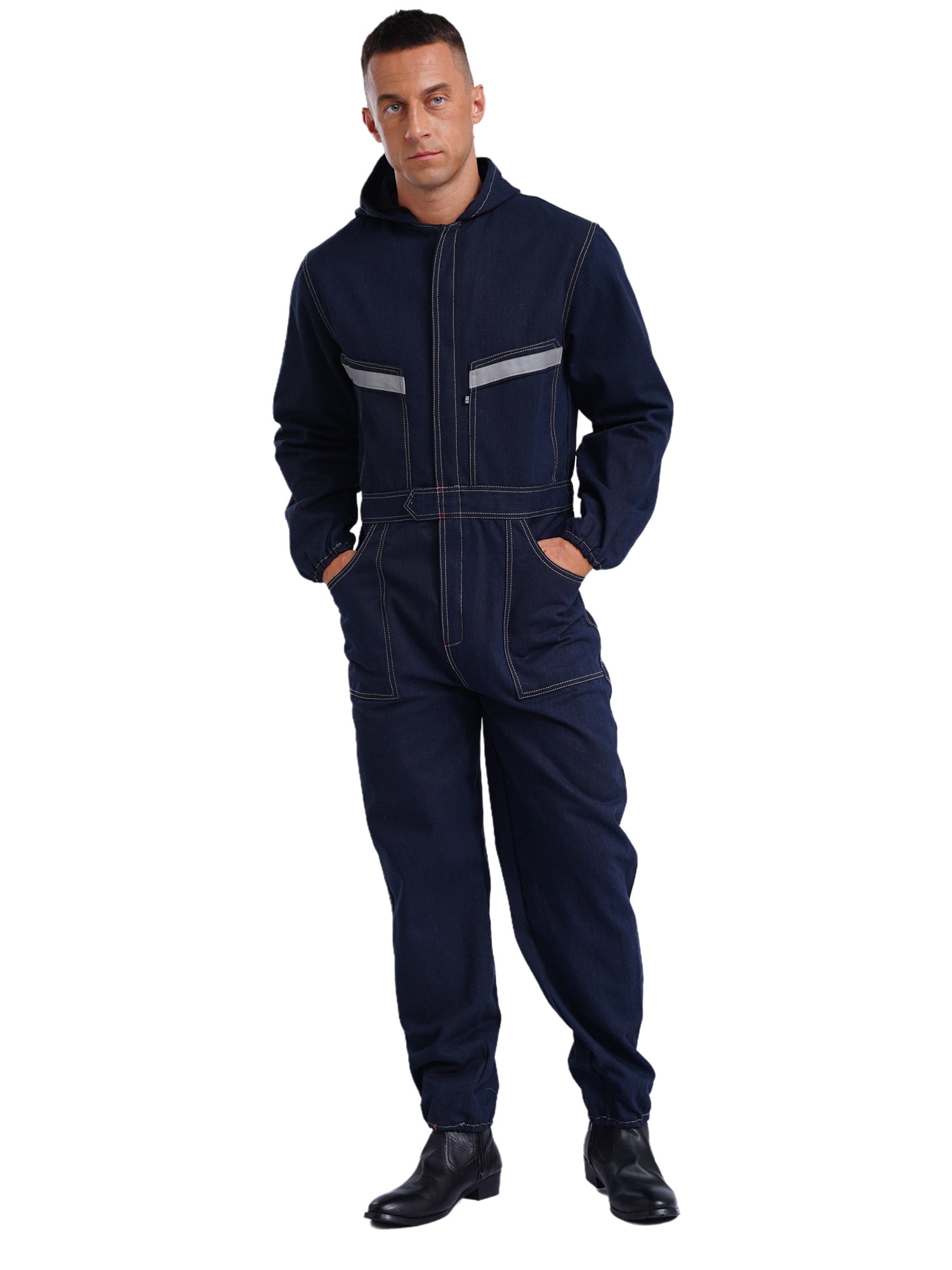 Sxiwei Mens Wear Resistant Denim Coveralls Long Sleeve Utility Zip ...