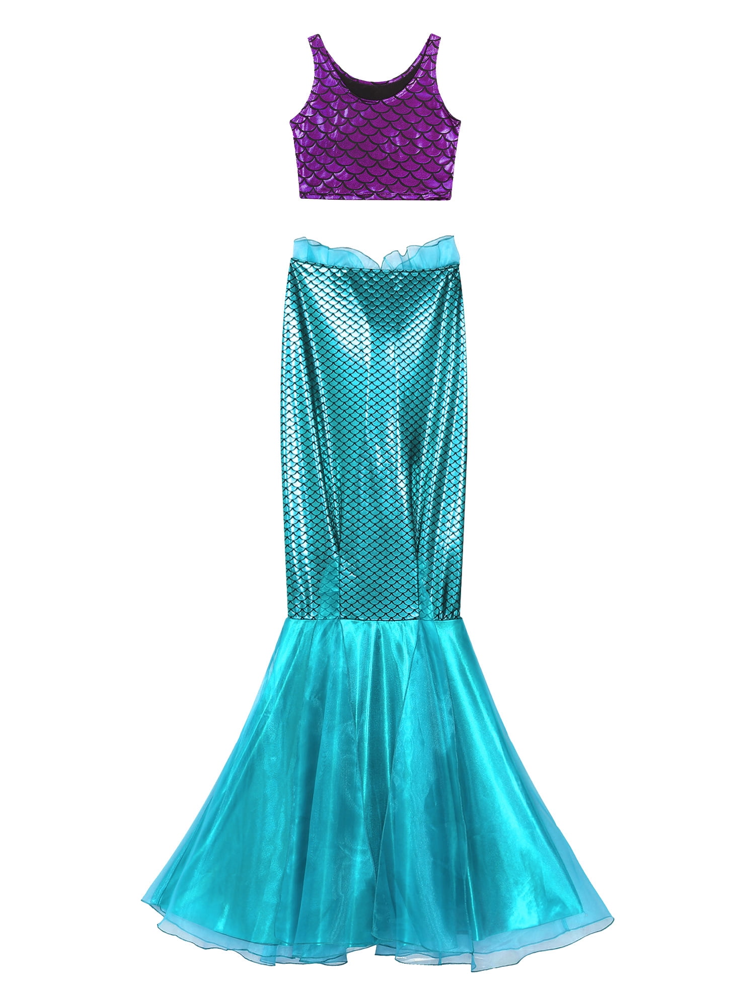 Sxiwei Woman Mermaid Costume 2 Piece Fish Scale Dress Long Tail Maxi ...