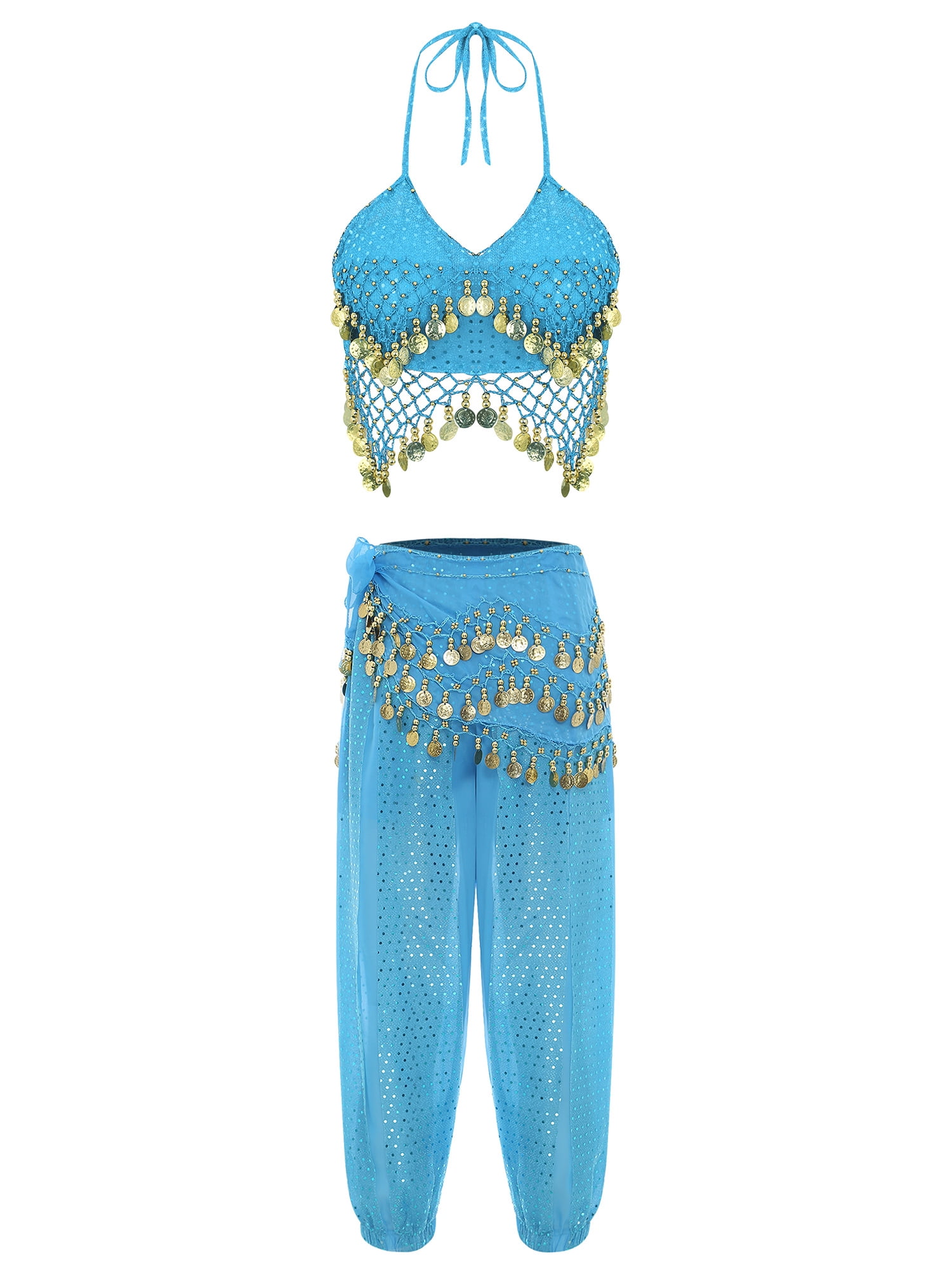 Sxiwei Women Belly Dance Costume Indian Costume Halter Crop Tops with ...