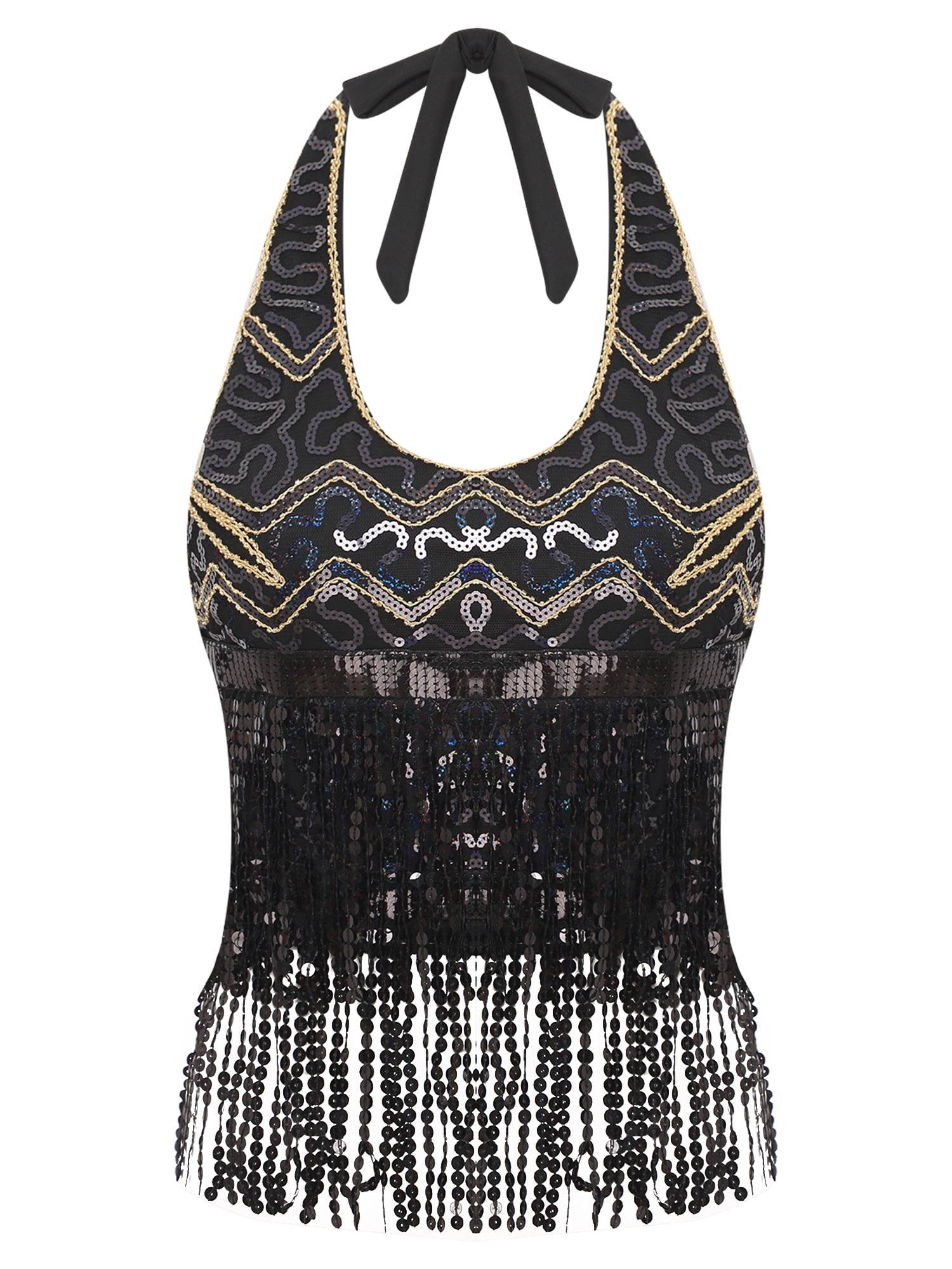 Sxiwei Women Belly Dance Costume Sequin Bras Halter Tassel Top Party ...