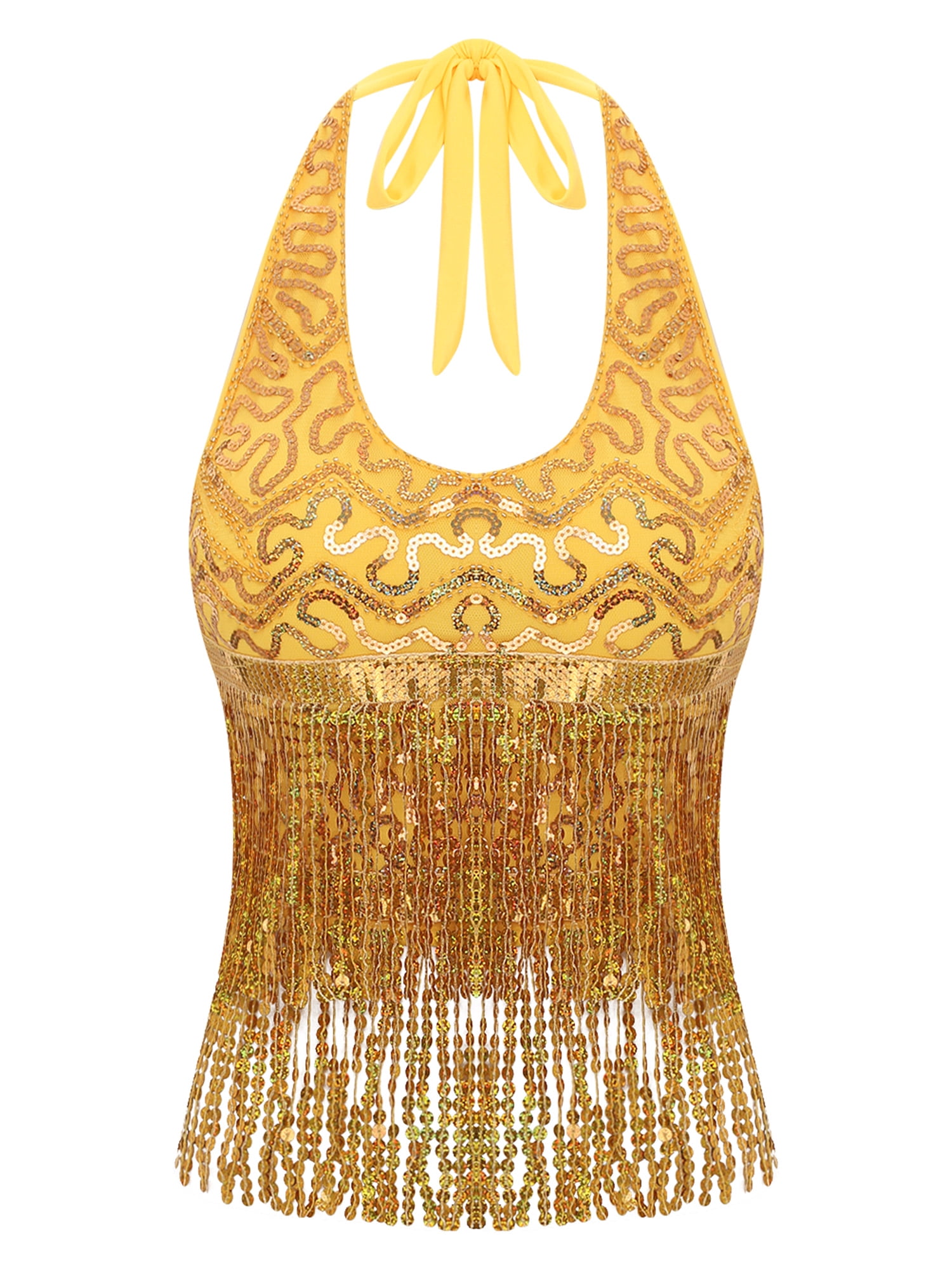 Sxiwei Women Belly Dance Costume Sequin Bras Halter Tassel Top Party ...