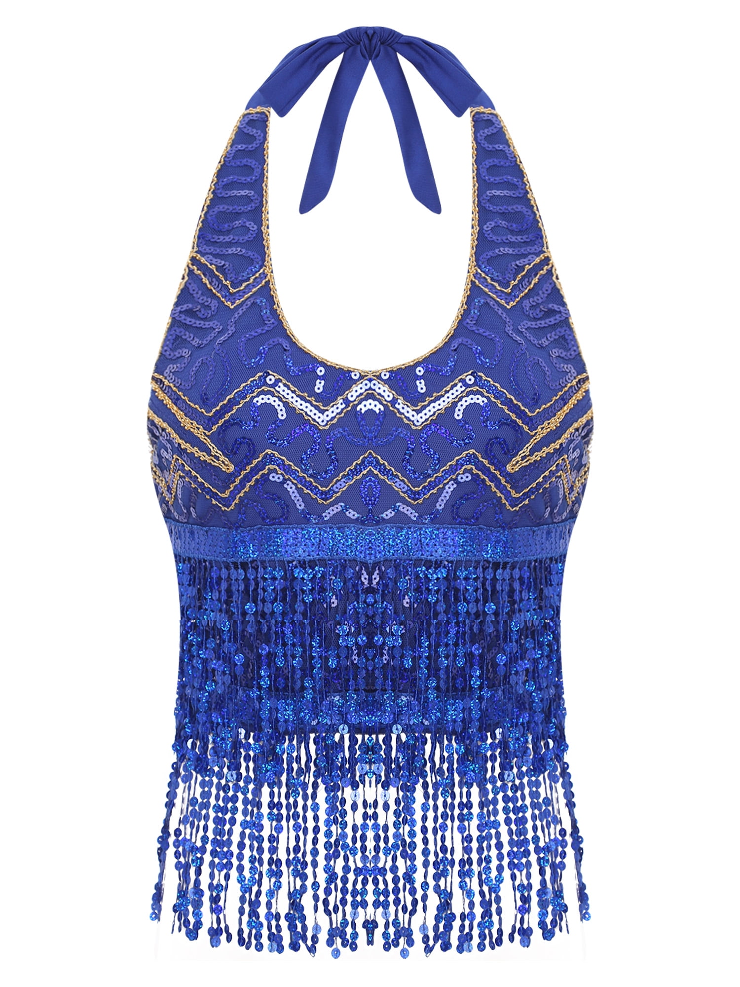 Sxiwei Women Belly Dance Costume Sequin Bras Halter Tassel Top Party ...