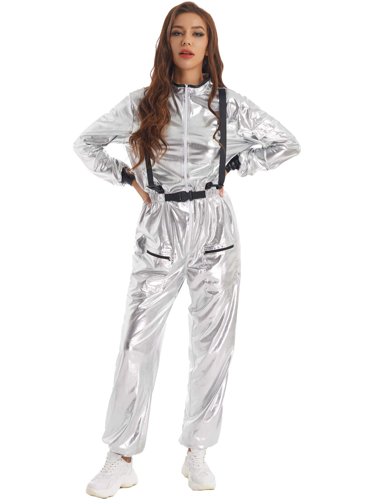Sxiwei Women Glossy Space Explorer Jumpsuits Couple Full Body Zipper ...