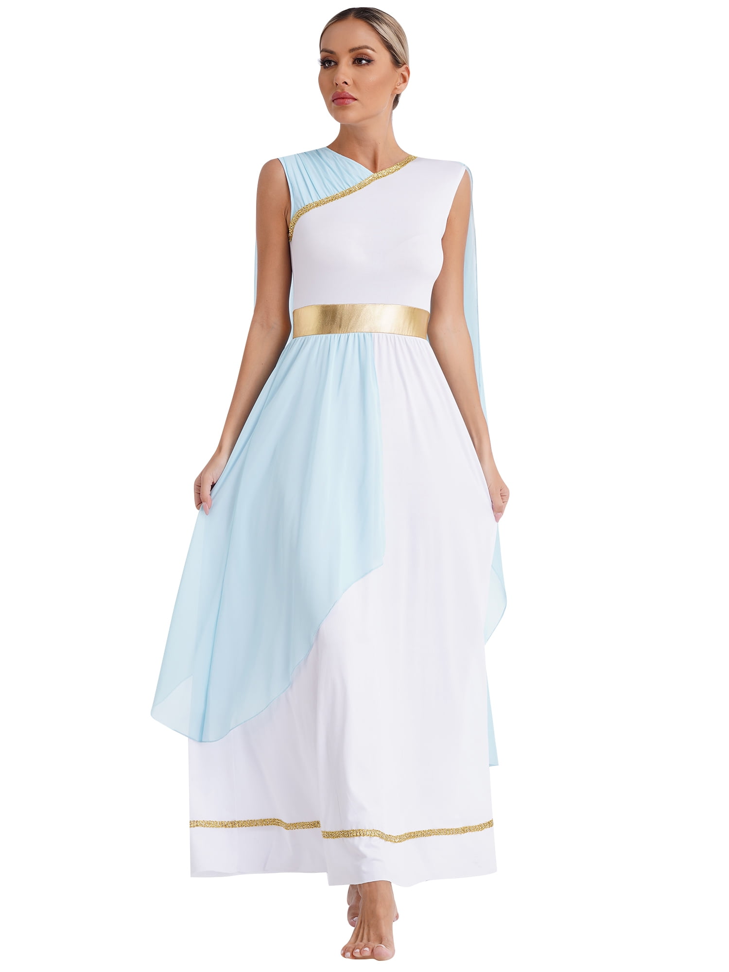 Sxiwei Women’s Ancient Greek Gold Princess Fancy Dress Toga Gown Cap ...