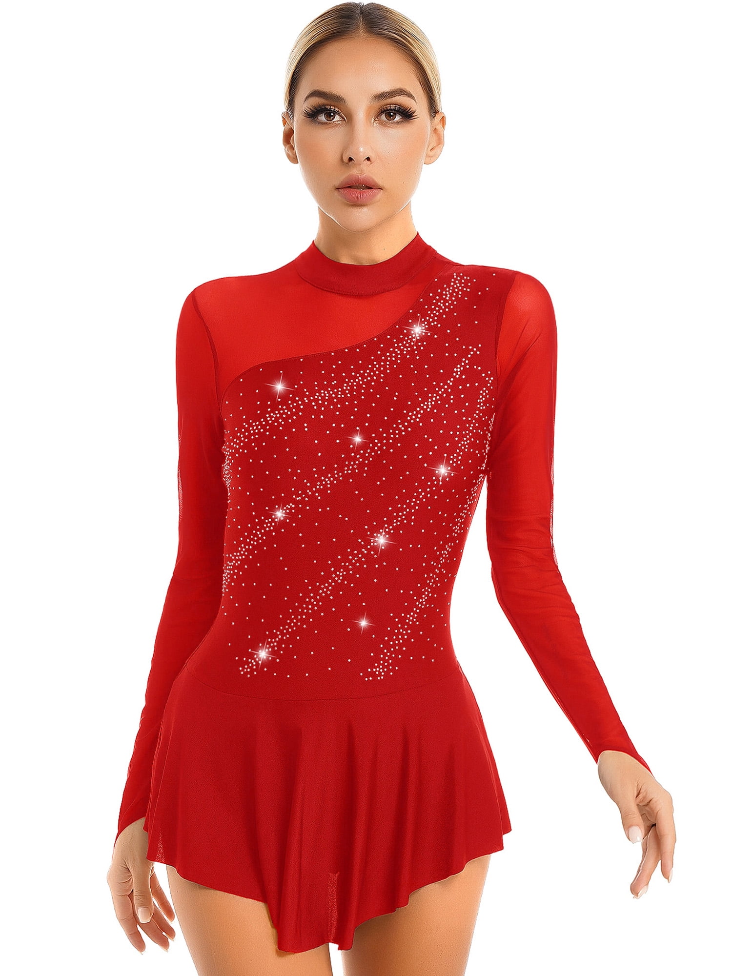 Sxiwei Women's Long Sleeve Figure Ice Skating Dress Costume for Roller ...