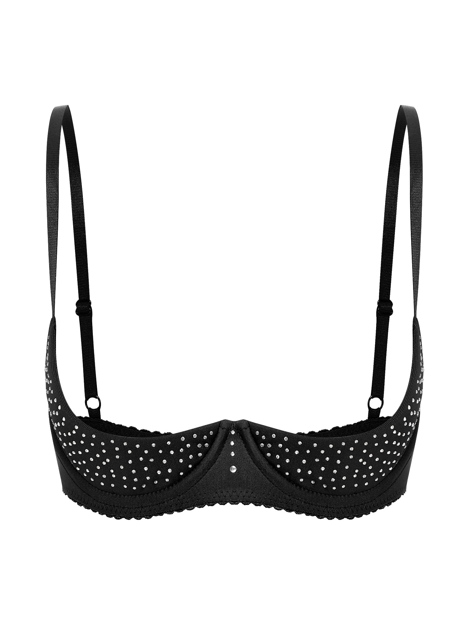 Sxiwei Women's Shiny Rhinestone 1/4 Cups Balconette Bralette Padded ...