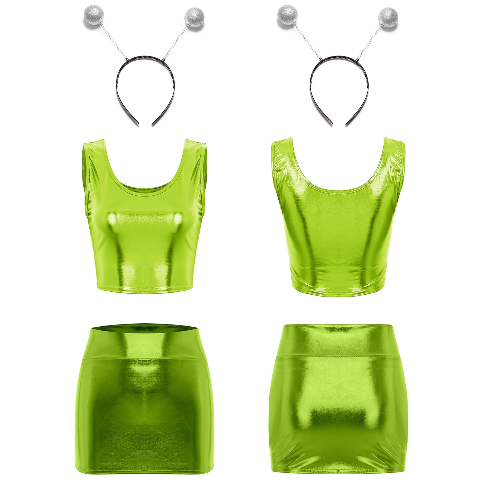 Sxiwei Womens Alien Role Play Costume Shiny Metallic Dress Up Vest Crop ...