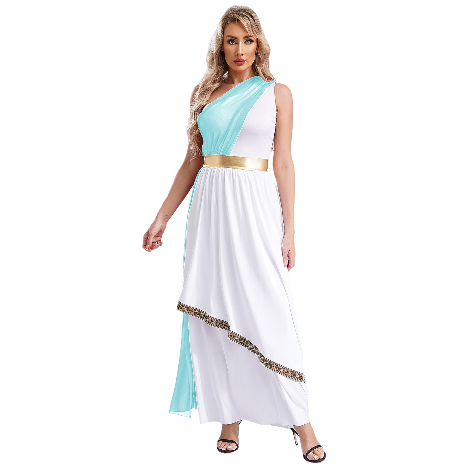 Sxiwei Womens Ancient Greek Roman Queen Fancy Dress Grecian Toga Costume Tunic Dress Light Blue ...