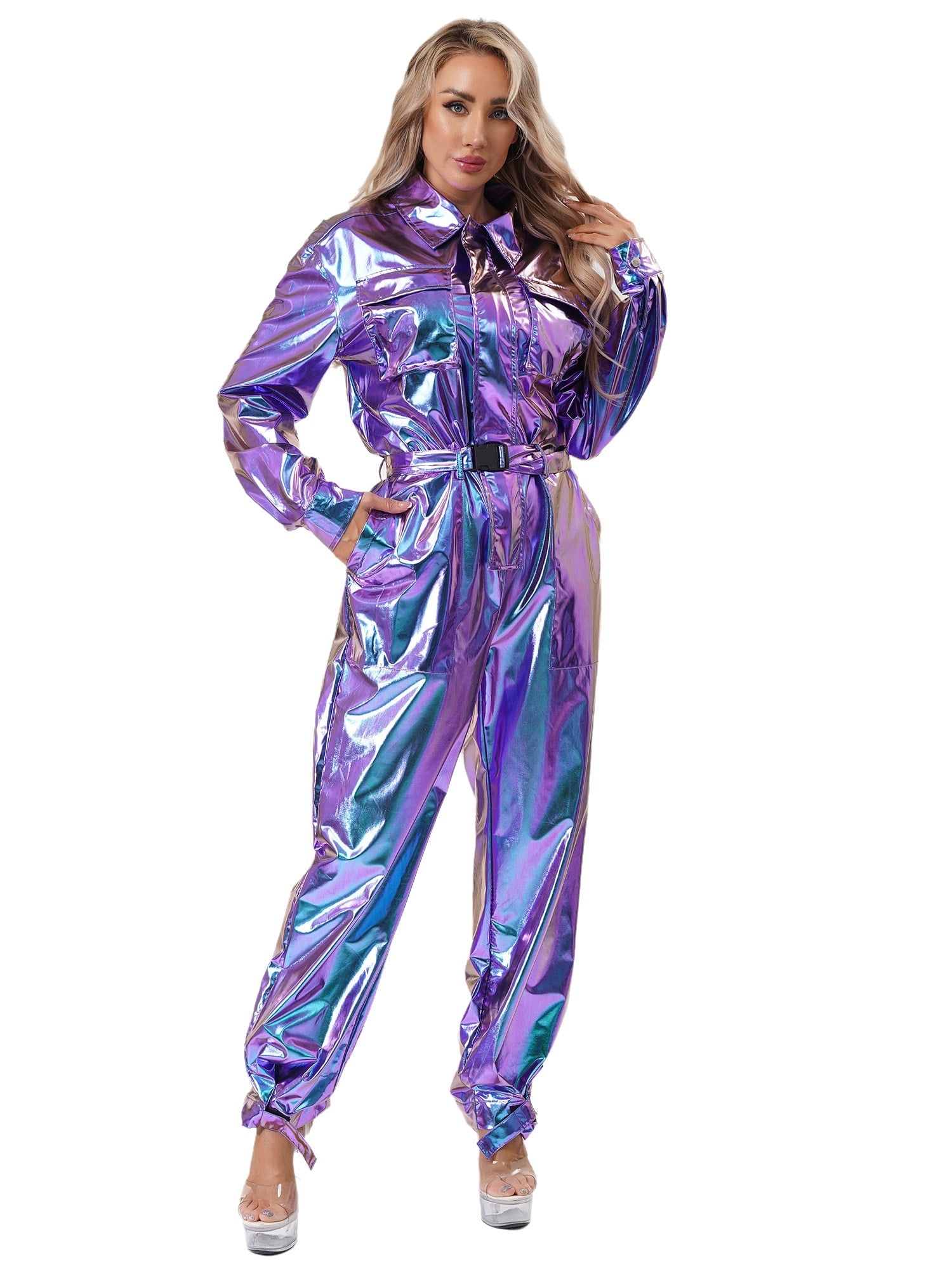 Sxiwei Womens Astronaut Costume Space Alien Fancy Dress Shiny Metallic ...