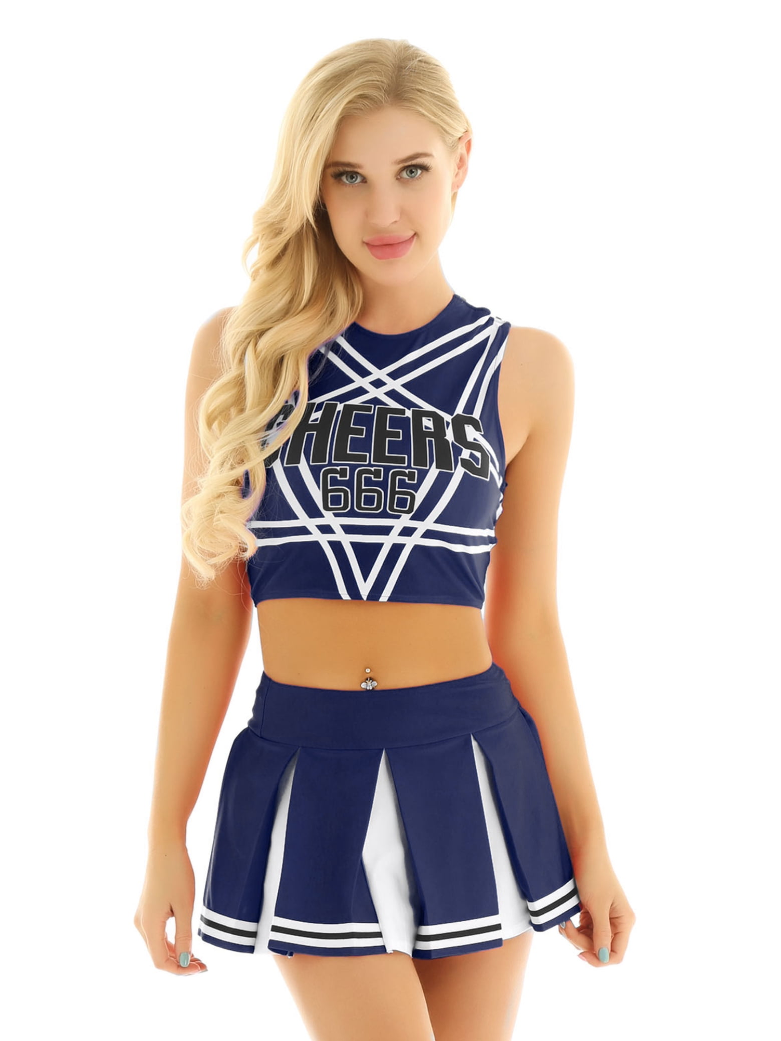 Sxiwei Womens Cheerleading Costume Dress Crop Top with Mini Pleated ...