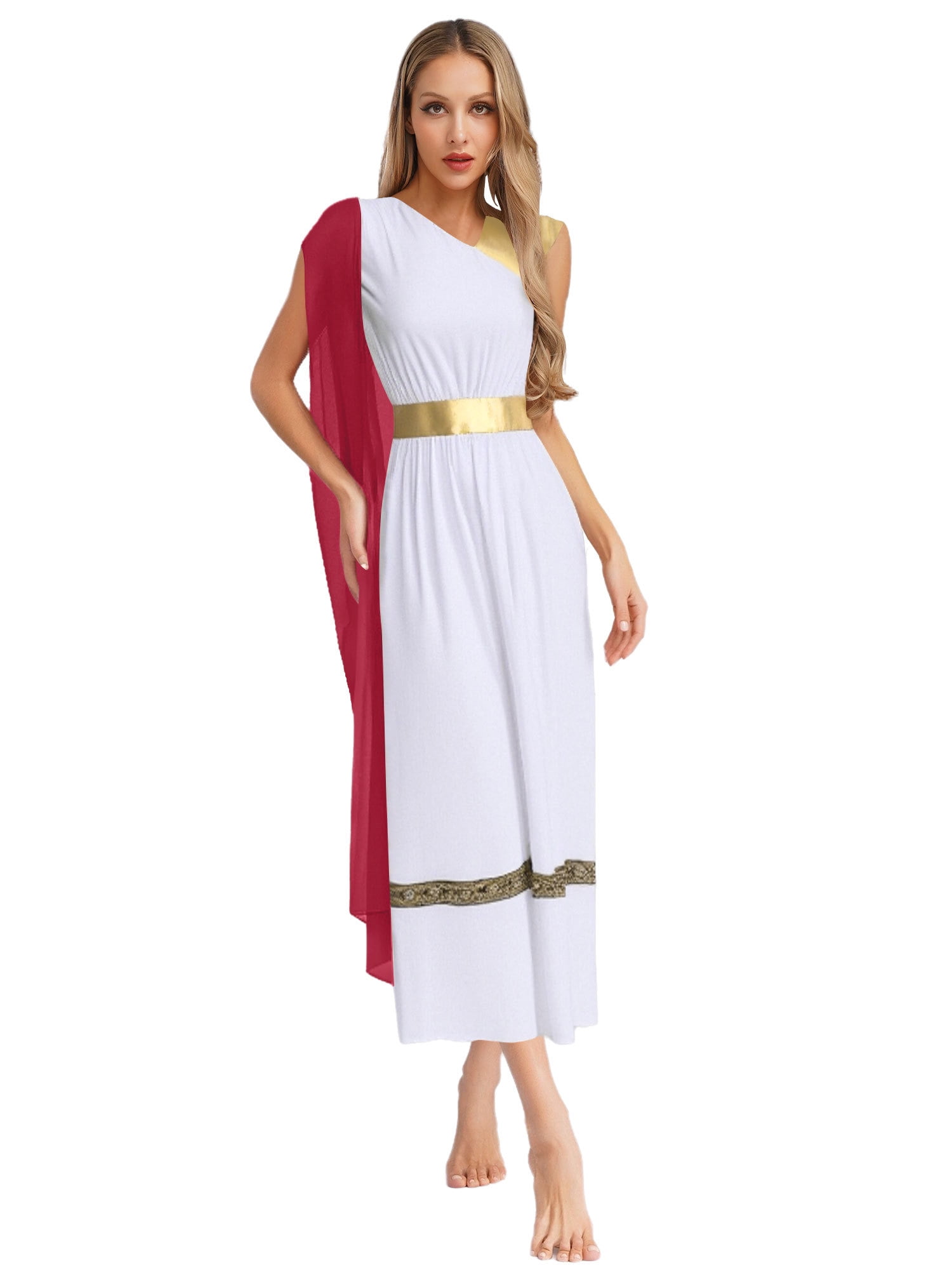 Sxiwei Womens Grecian Costume Metallic Patchwork Sleeveless Toga Dress ...