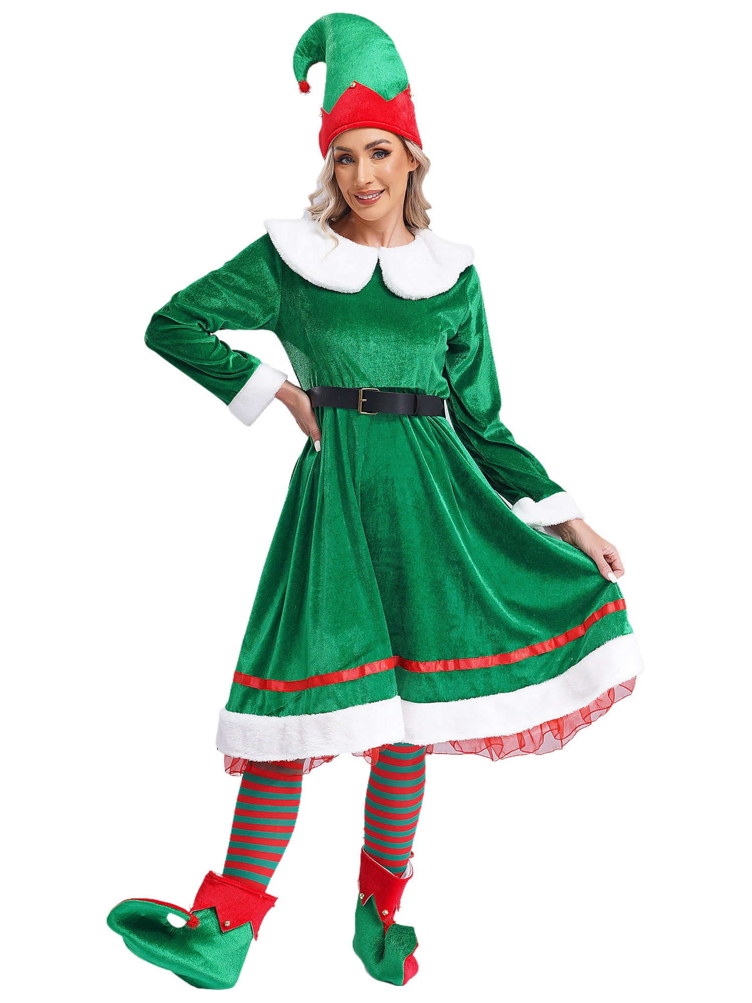 Sxiwei Womens Holiday Budby The Elf Costumes Set Adult Elf Dress ...