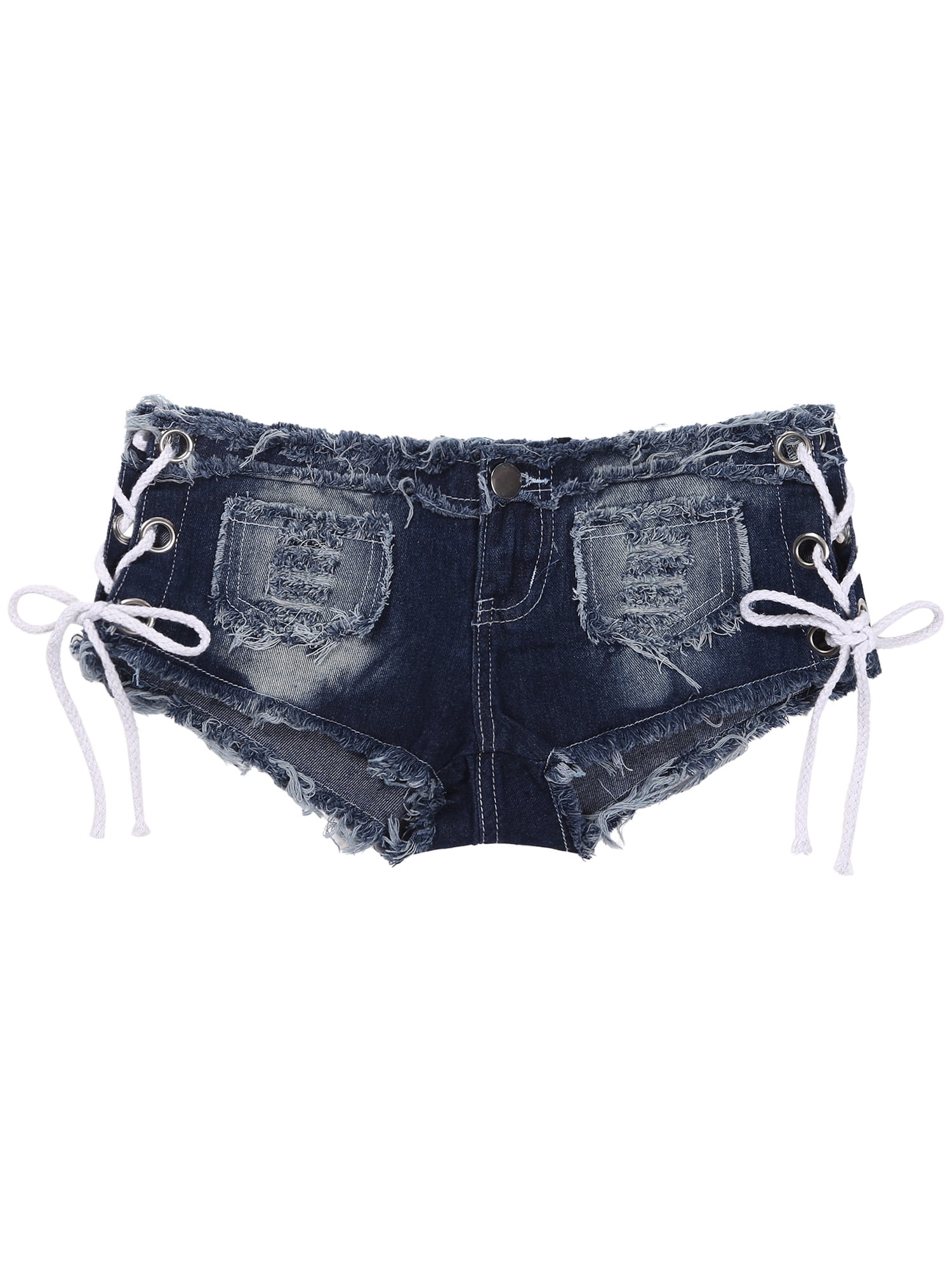 Sxiwei Womens Low Rise Mini Denim Shorts Side Lace Up Denim Thong ...