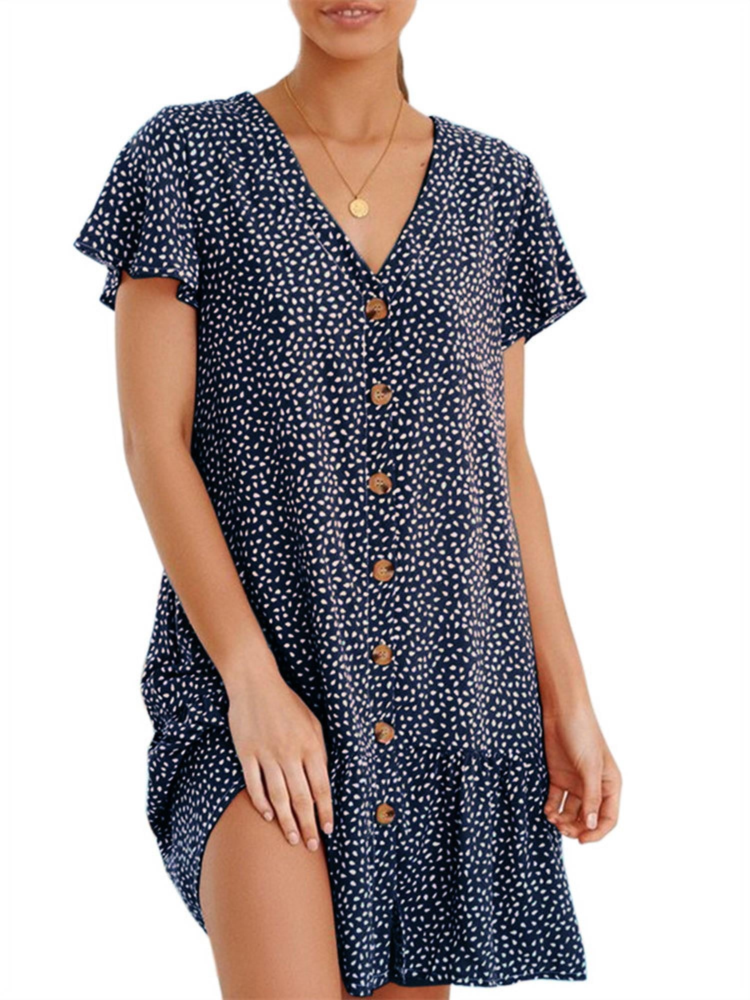 SySea Summer V-neck Women Print Casual Buttons Dress - Walmart.com