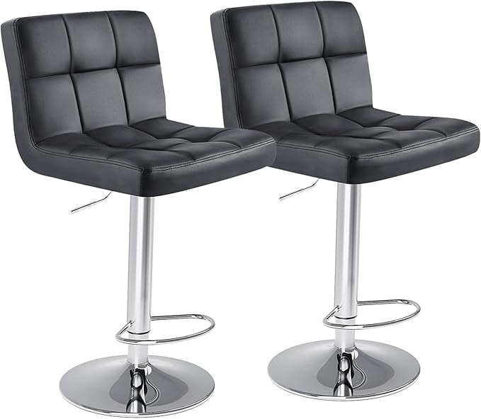 Sybels 2-Pack Adjustable Swivel Bar Stools, Armless PU Leather Counter ...