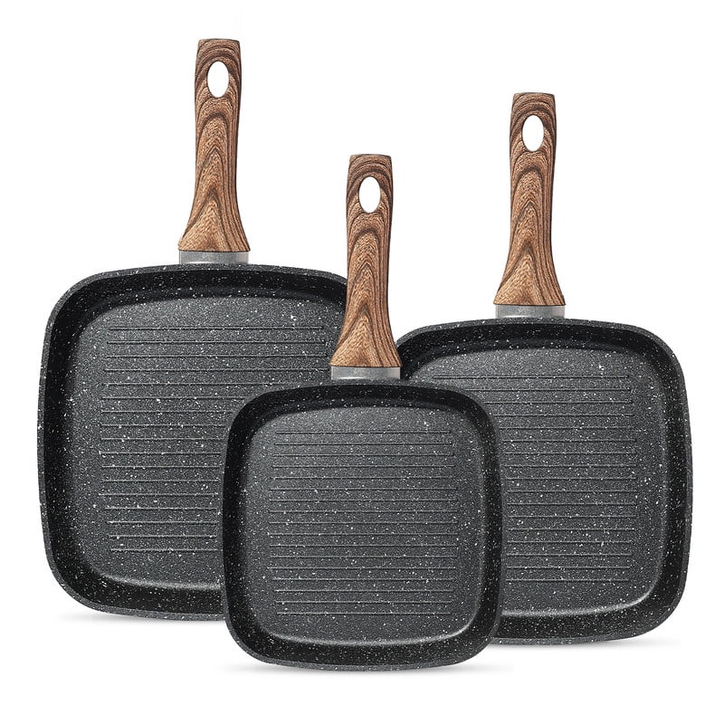 Sybels 3-Piece Nonstick Grill Pan Set, Square ，for Healthy Cooking ...