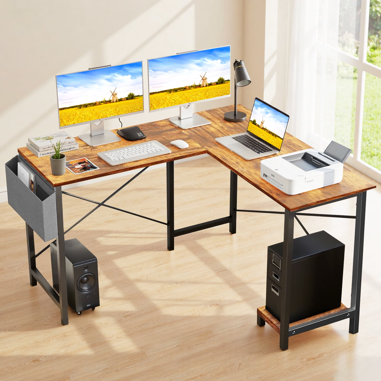 Sybels 50-inch L-Shaped Gaming Computer Desk with CPU Stand & Side Bag ...