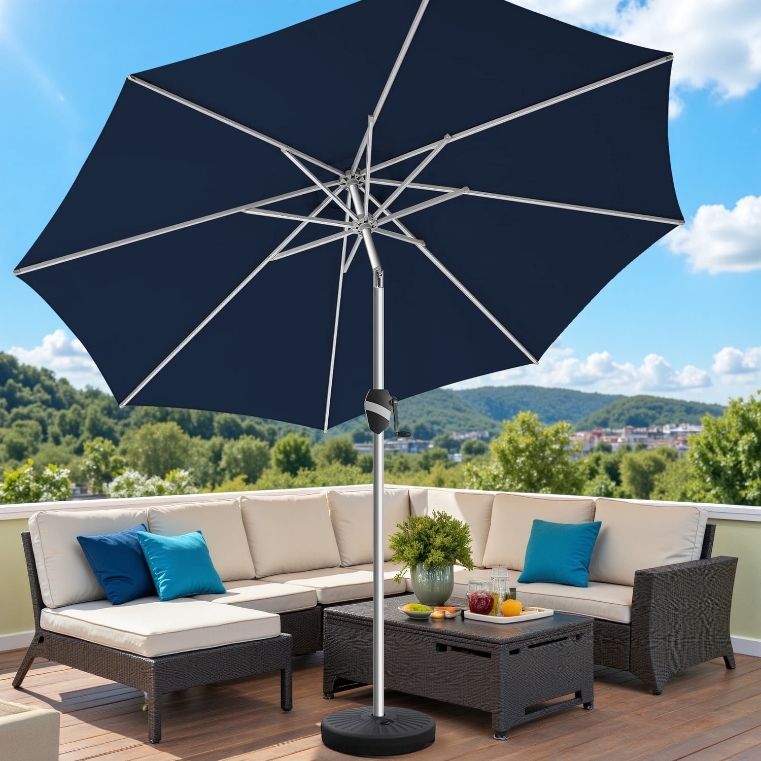 Sybels 9FT Outdoor Patio Umbrella, Push Button Tilt & 5-Year Aluminum ...