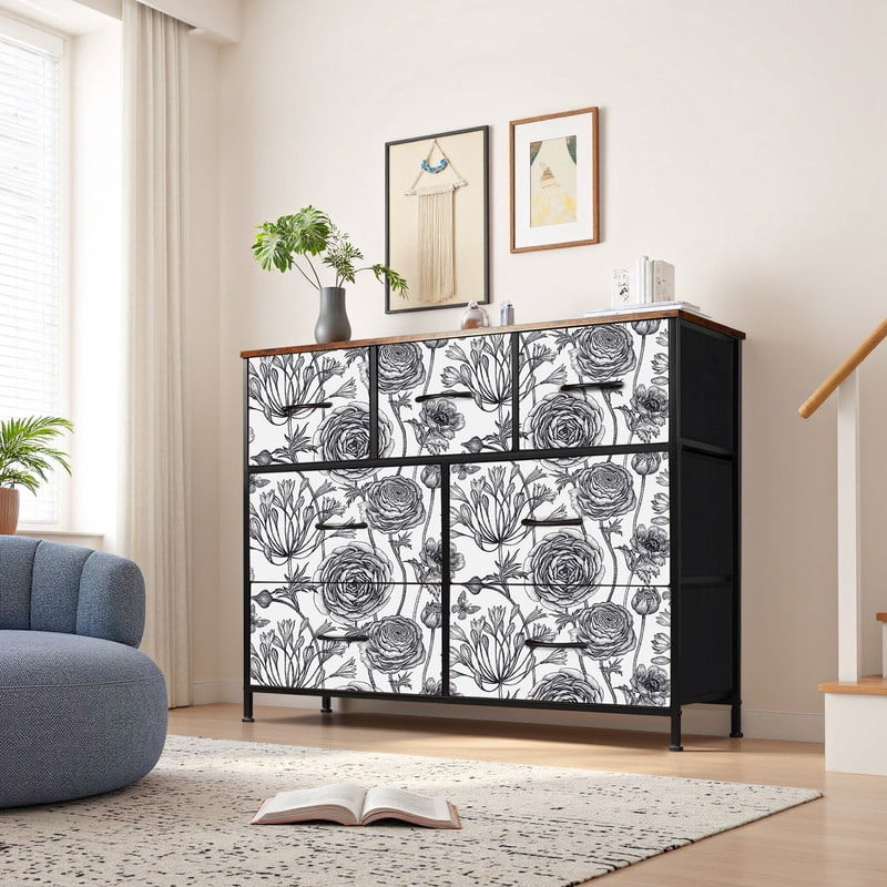Sybels Custom Printed 7 Drawer Fabric Dresser, Storage Tower with Steel ...