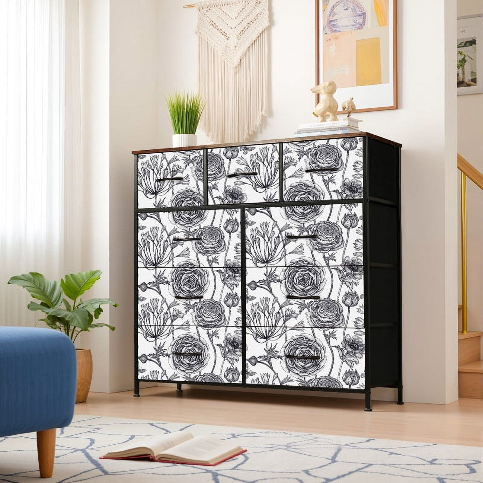 Sybels Custom Printed 9 Drawer Fabric Dresser, Storage Tower with Steel ...