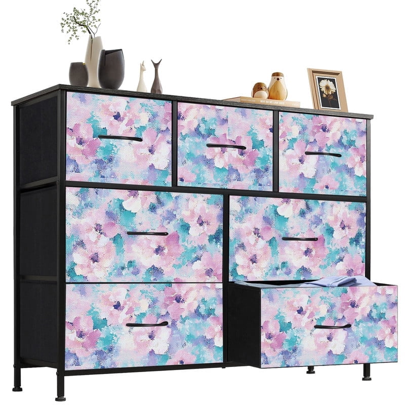 Sybels Dresser with 7 Drawers, Retro Floral Pattern Fabric Bins with ...
