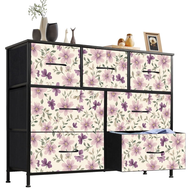 Sybels Dresser with 7 Drawers, Retro Floral Pattern Fabric Bins with ...