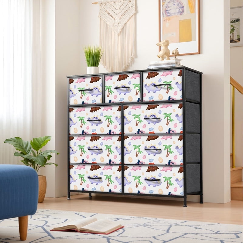 Sybels Playful Cartoon Print Storage Dresser , 9-Drawer Fabric Tower ...