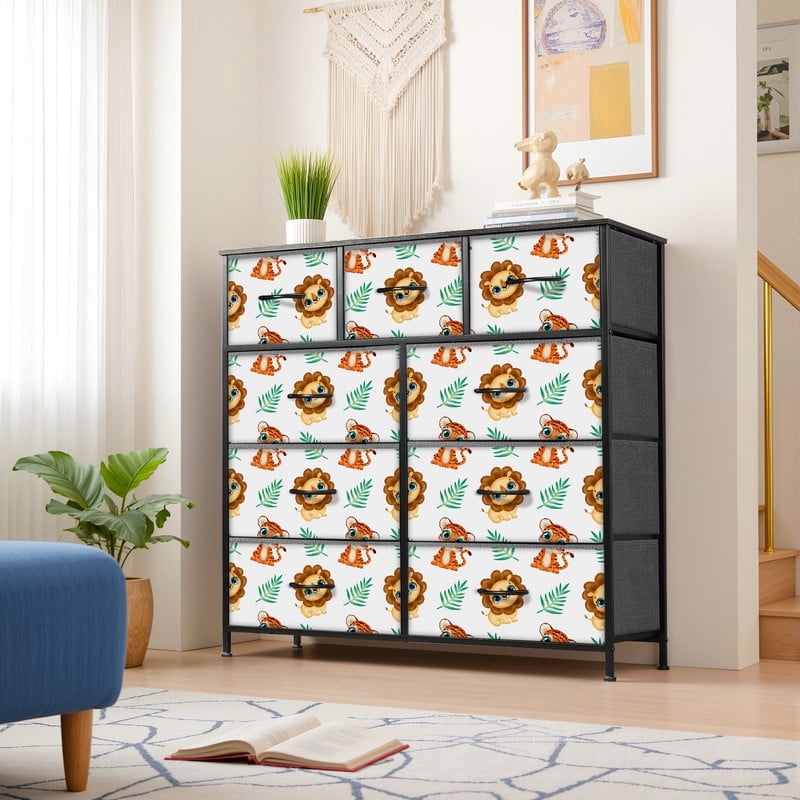 Sybels Playful Cartoon Print Storage Dresser , 9-Drawer Fabric Tower ...