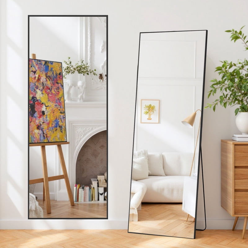 Sybels Rectangle Floor Mirror, 64" Full-Length Mirror in Aluminum for ...