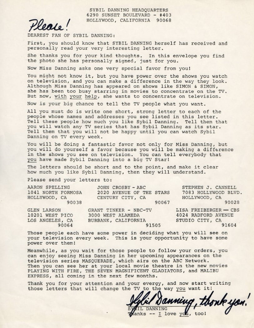 Sybil Danning Signed Autographed Personal Letter Fan Club JSA II25865 ...