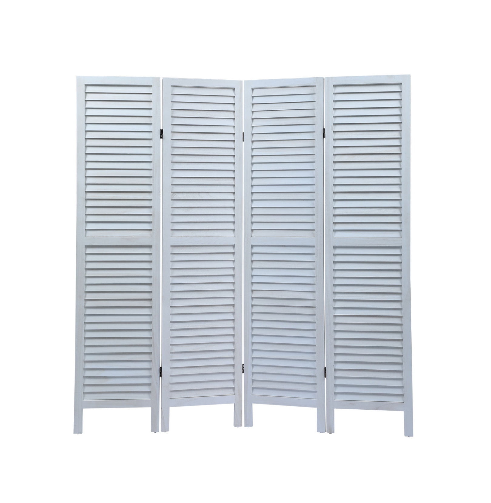 Sycamore wood 4 Panel Screen Folding Louvered Room Divider - Old white ...