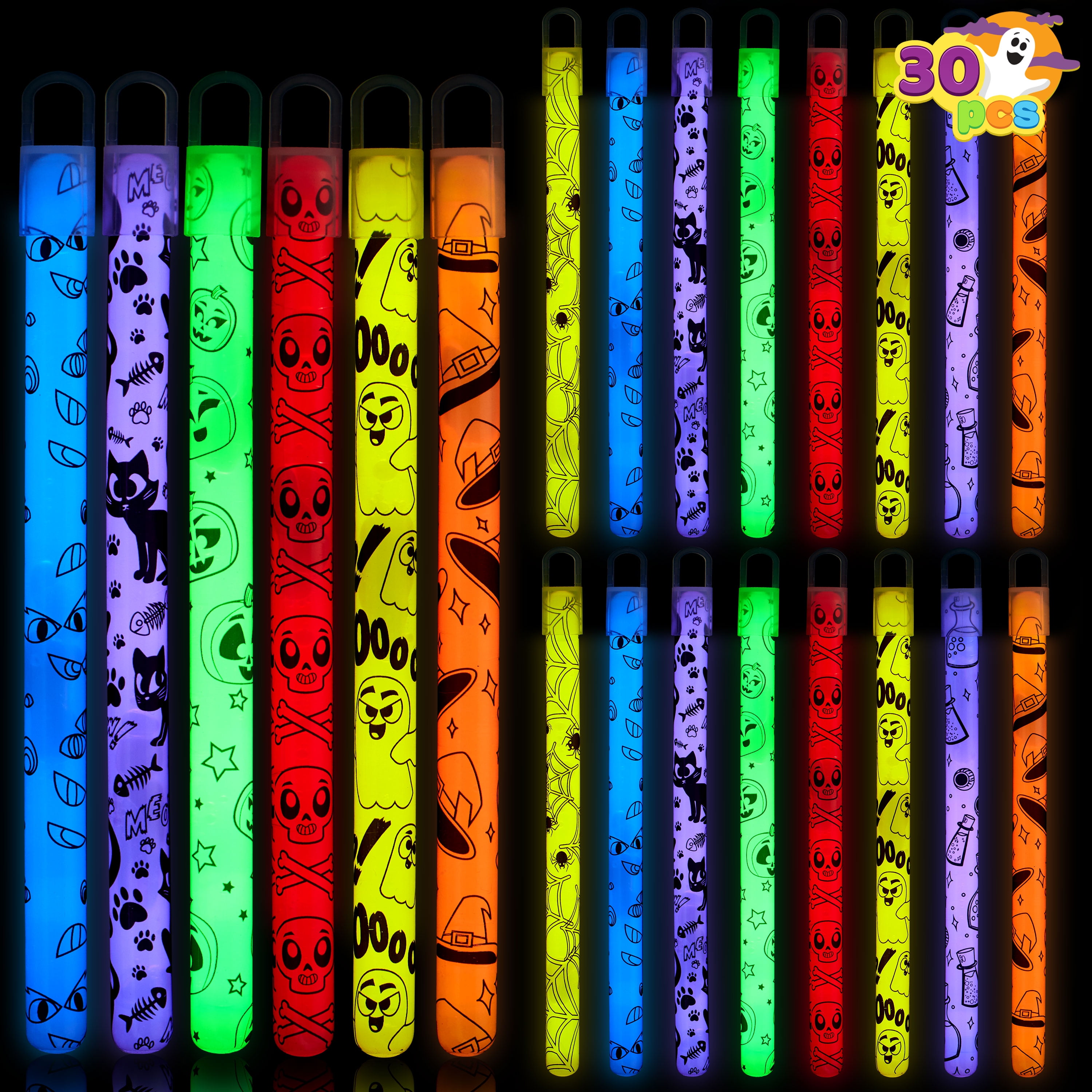 Sycnfun 30 Pcs Halloween Glow Sticks Bulk Party Pack,Hanging Wands Glow ...