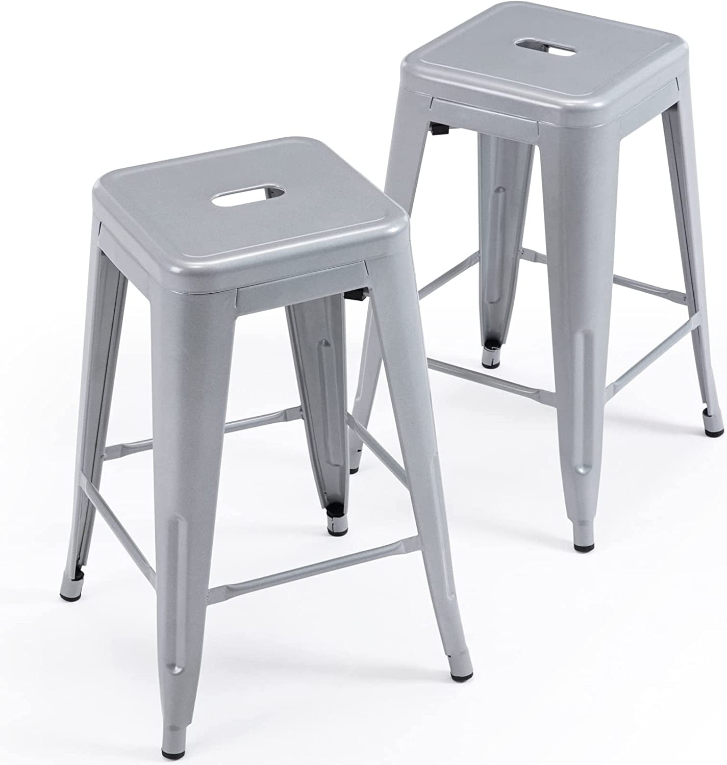 Sycol 24" High Bar Stools Backless Silver Metal Barstools Indoor ...