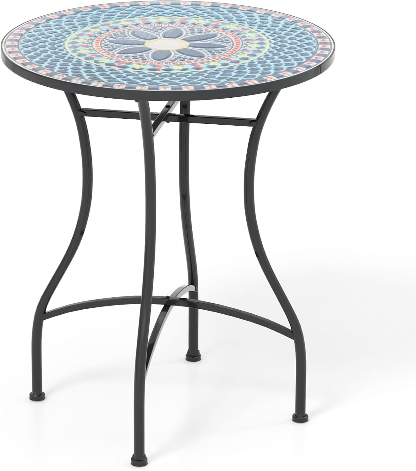 Sycol 24 Inch Patio Bistro Table, Mosaic Round Table w/Ceramic Tile ...